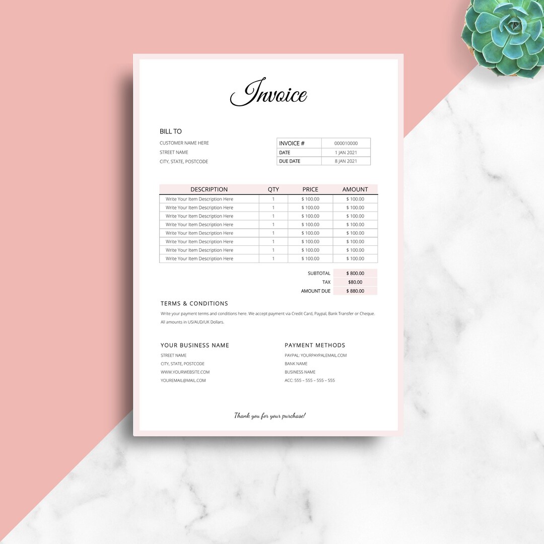 Invoice Template Printable Invoice Template Word Modern - Etsy