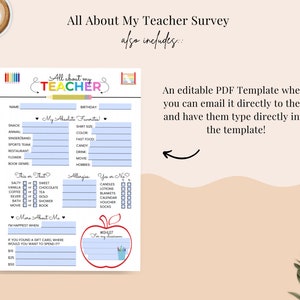 Teacher Favorites Printable, Back to School Teacher Survey, Teacher ...