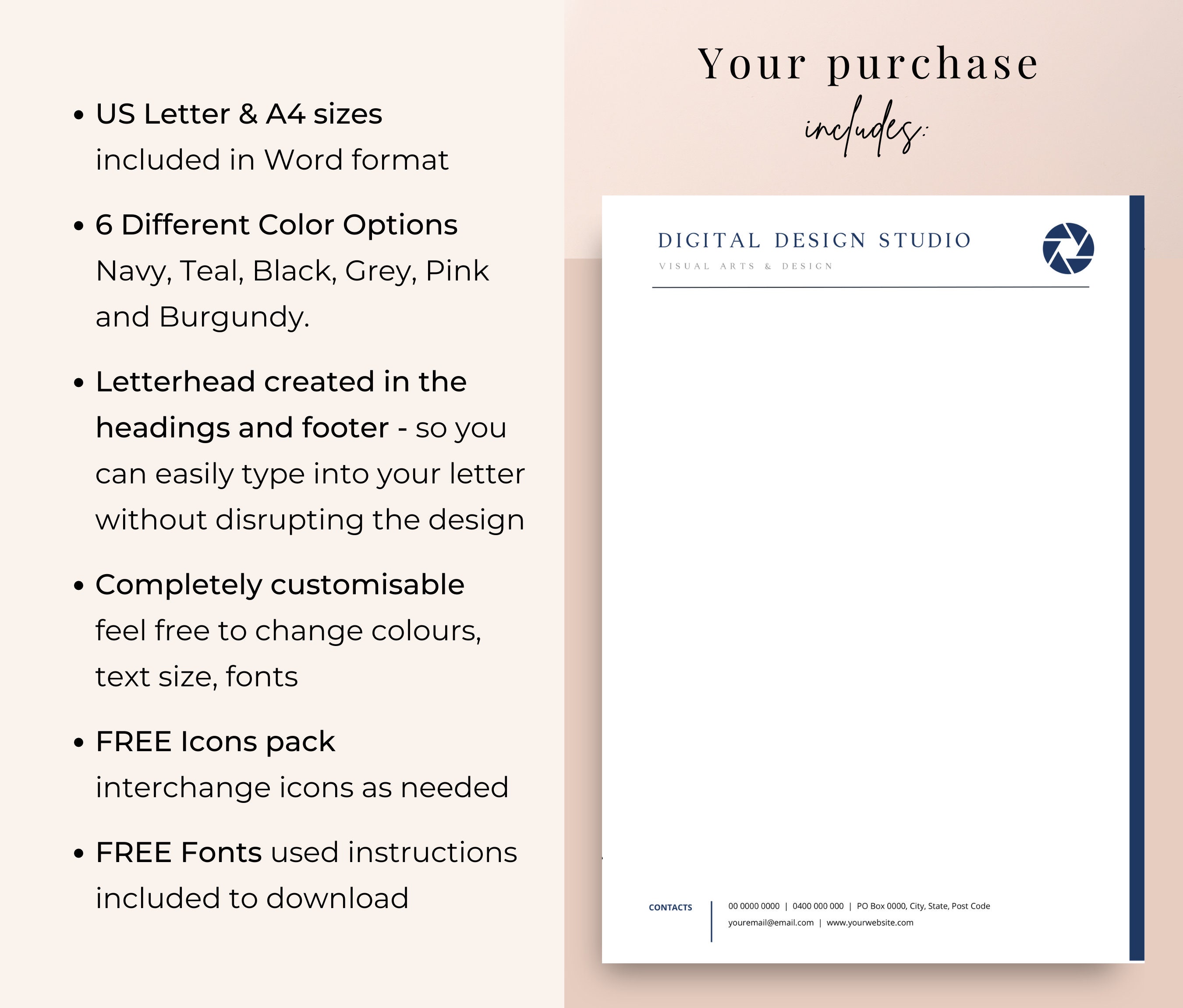 Digital Letterhead, Personal Letterhead Template, Business Letterhead ...