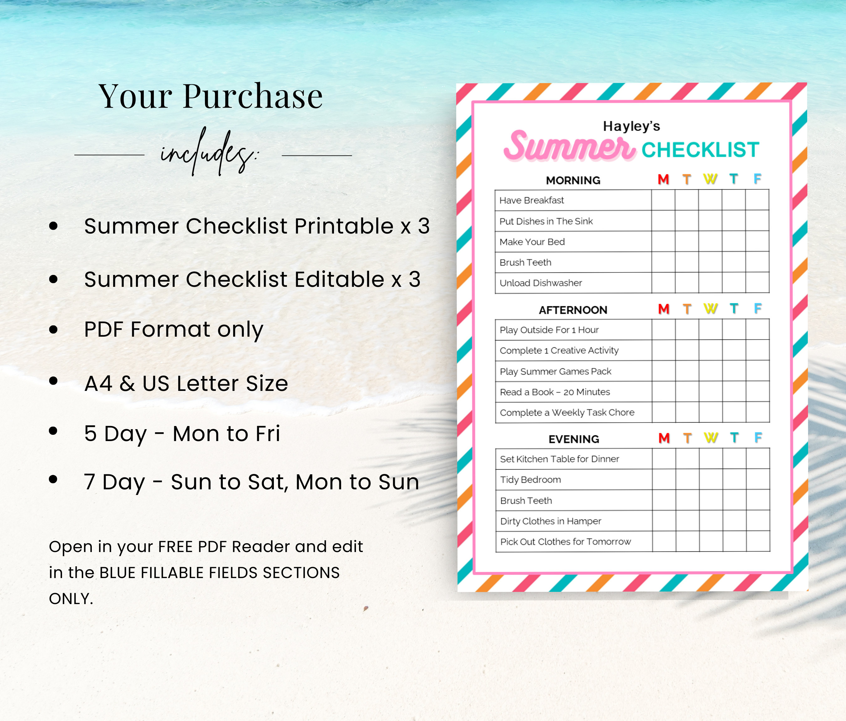 Summer Checklist for Kids, Chore Chart for Kids, Summer Rules, to Do ...