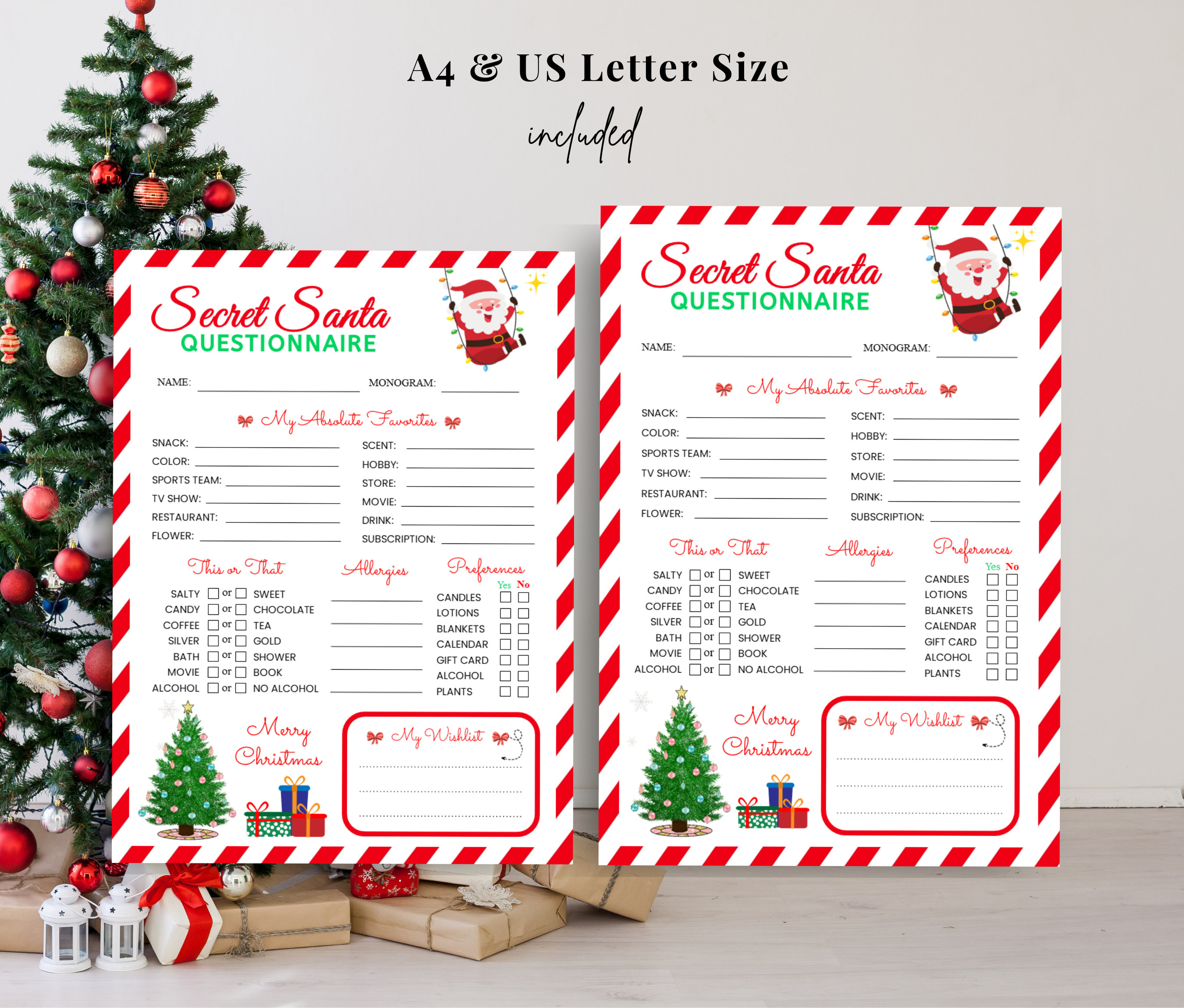 Secret Santa Questionnaire for Coworkers, Holiday Gift Exchange, Work ...