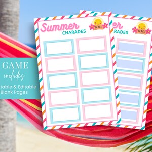 Summer Charades Game, Printable Party Games, Summer Party Games Summer ...
