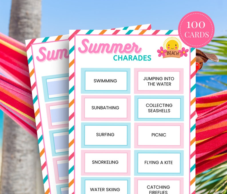 Summer Charades Game Printable Party Games Summer Party - Etsy