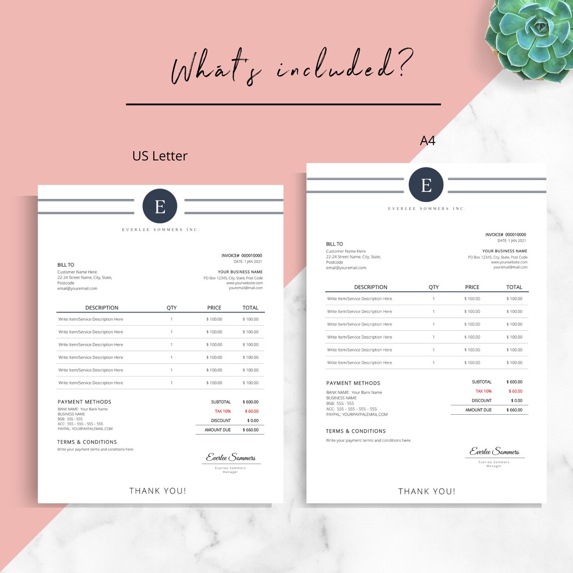 Invoice Template, Invoice Template Editable, Printable Invoice, Invoice ...