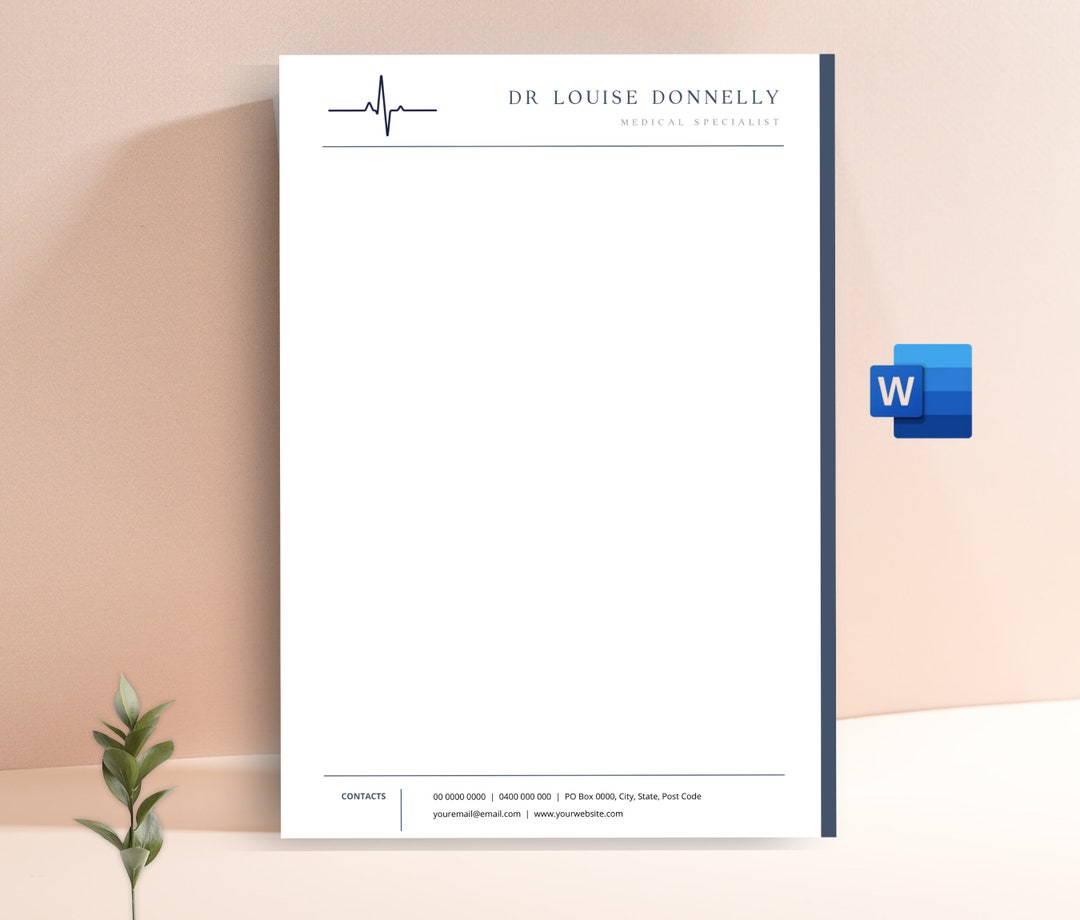 Doctor Letterhead for Word, Nurse Stationery Custom Letterhead Template ...