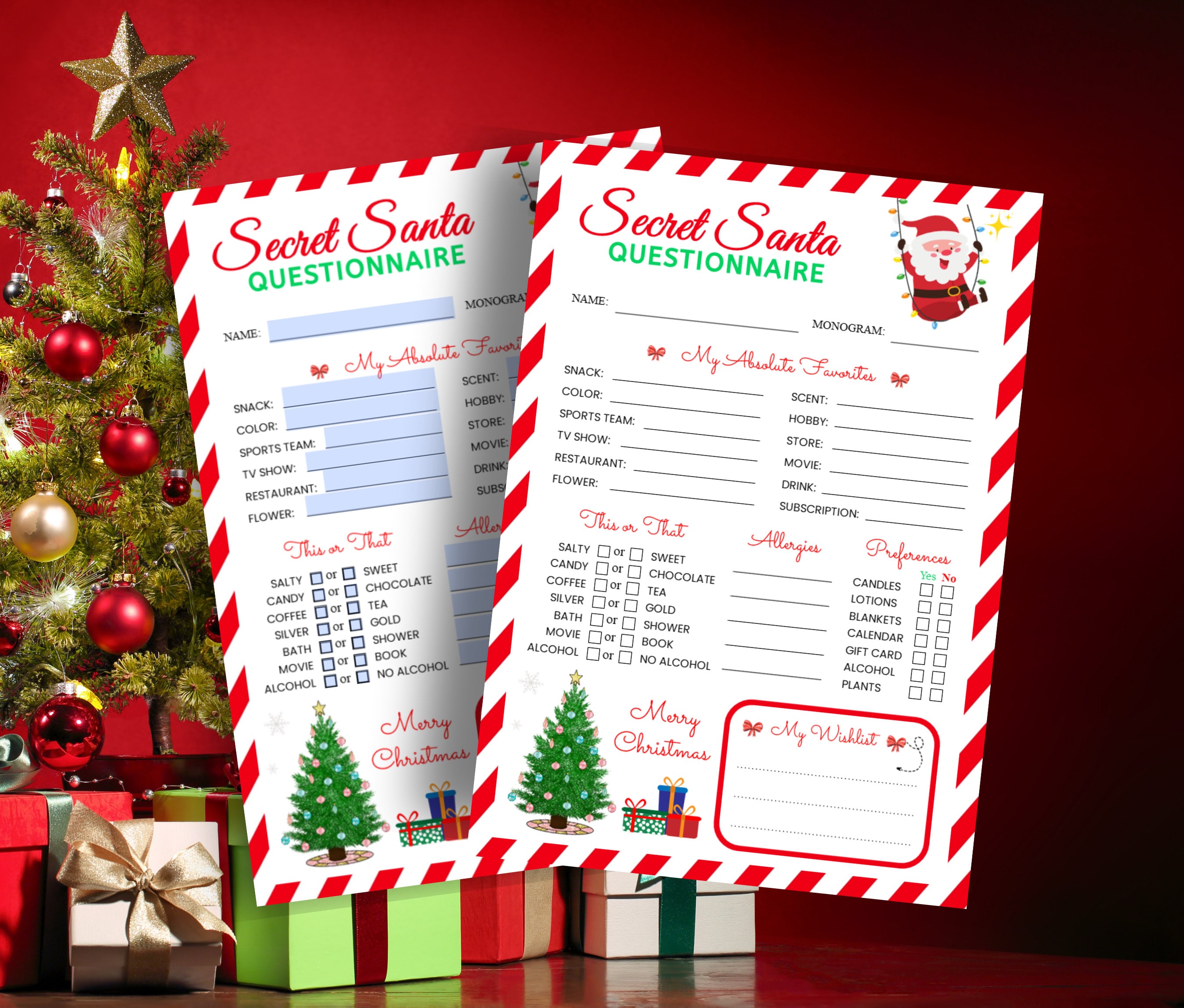 Secret Santa Questionnaire for Coworkers, Holiday Gift Exchange, Work ...
