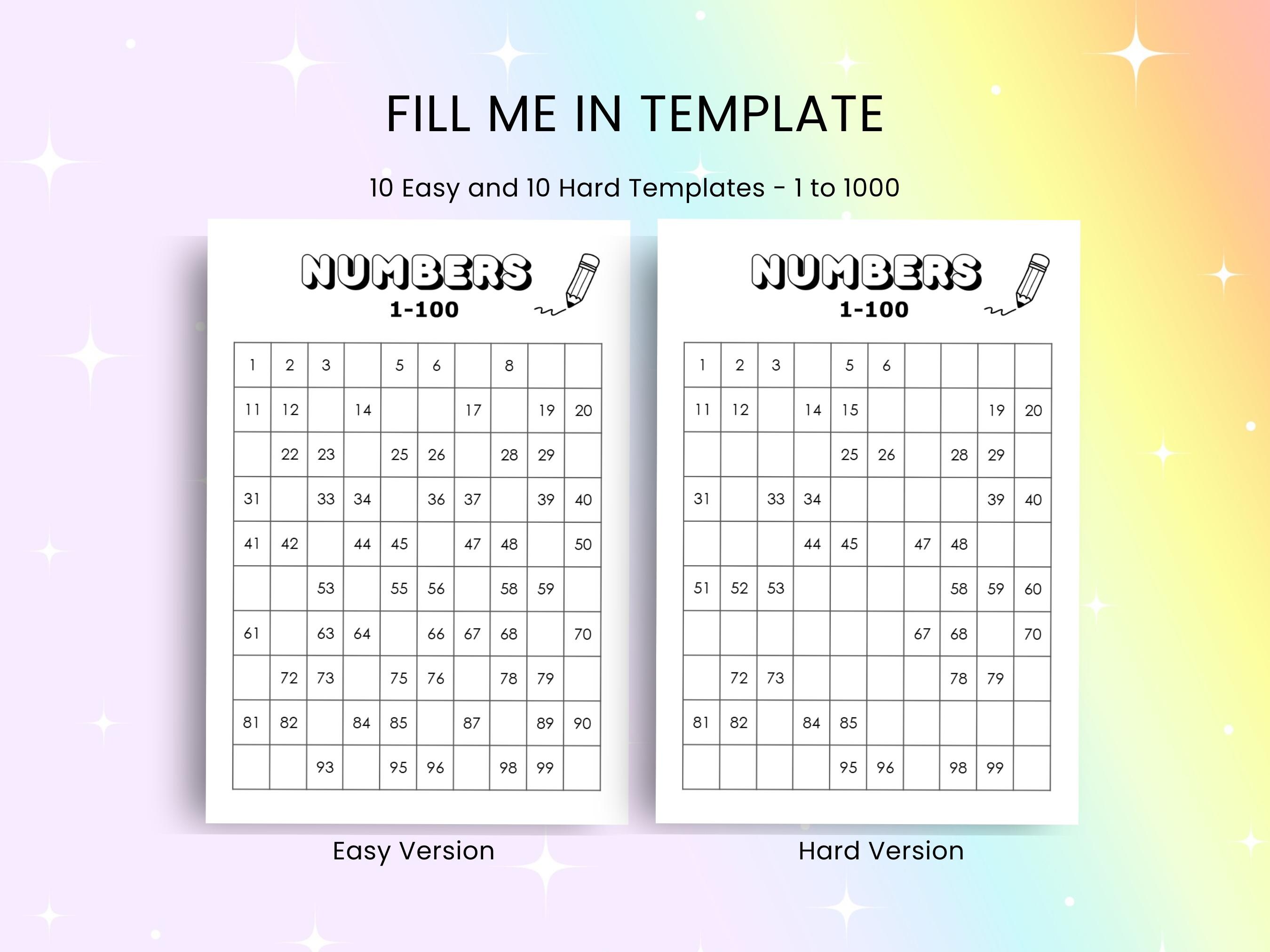 Number Chart 1-1000, Printable Number Chart, Hundreds Chart, Numbers 1 ...