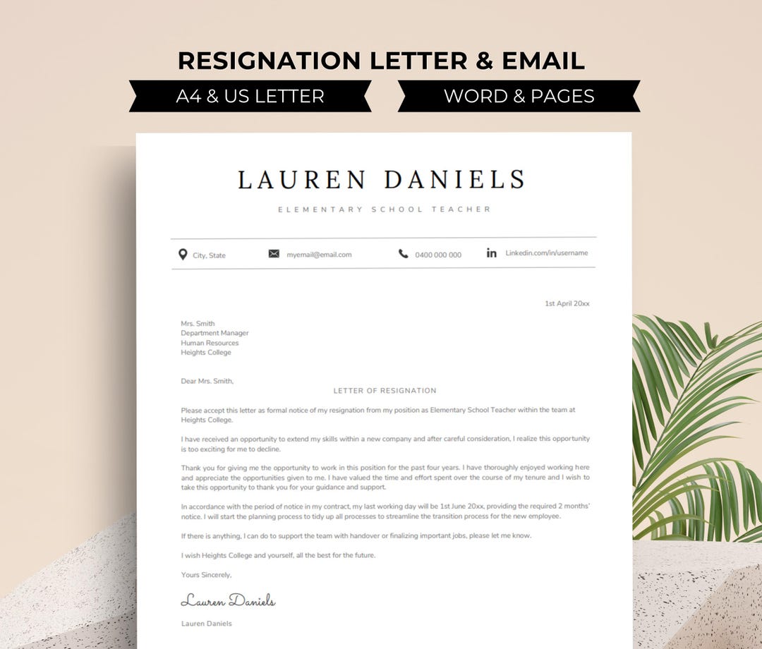 Resignation Letter, Teacher Letter of Resignation, Resignation Letter ...