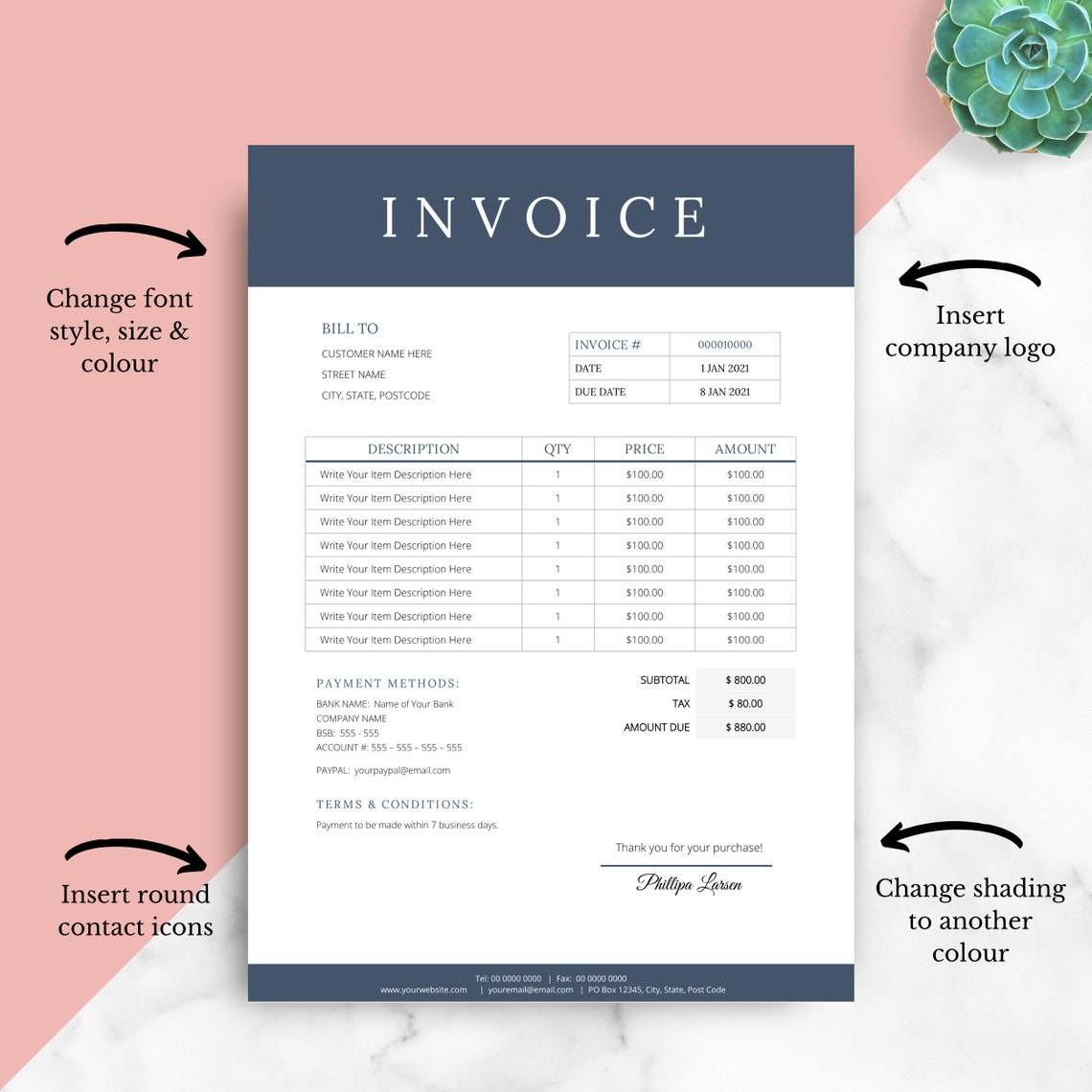 Invoice Template Word, Printable Invoice, Business Form, Editable ...