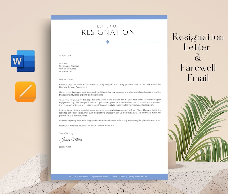 Letter of Resignation, Resignation Letter Template, Microsoft Word and ...