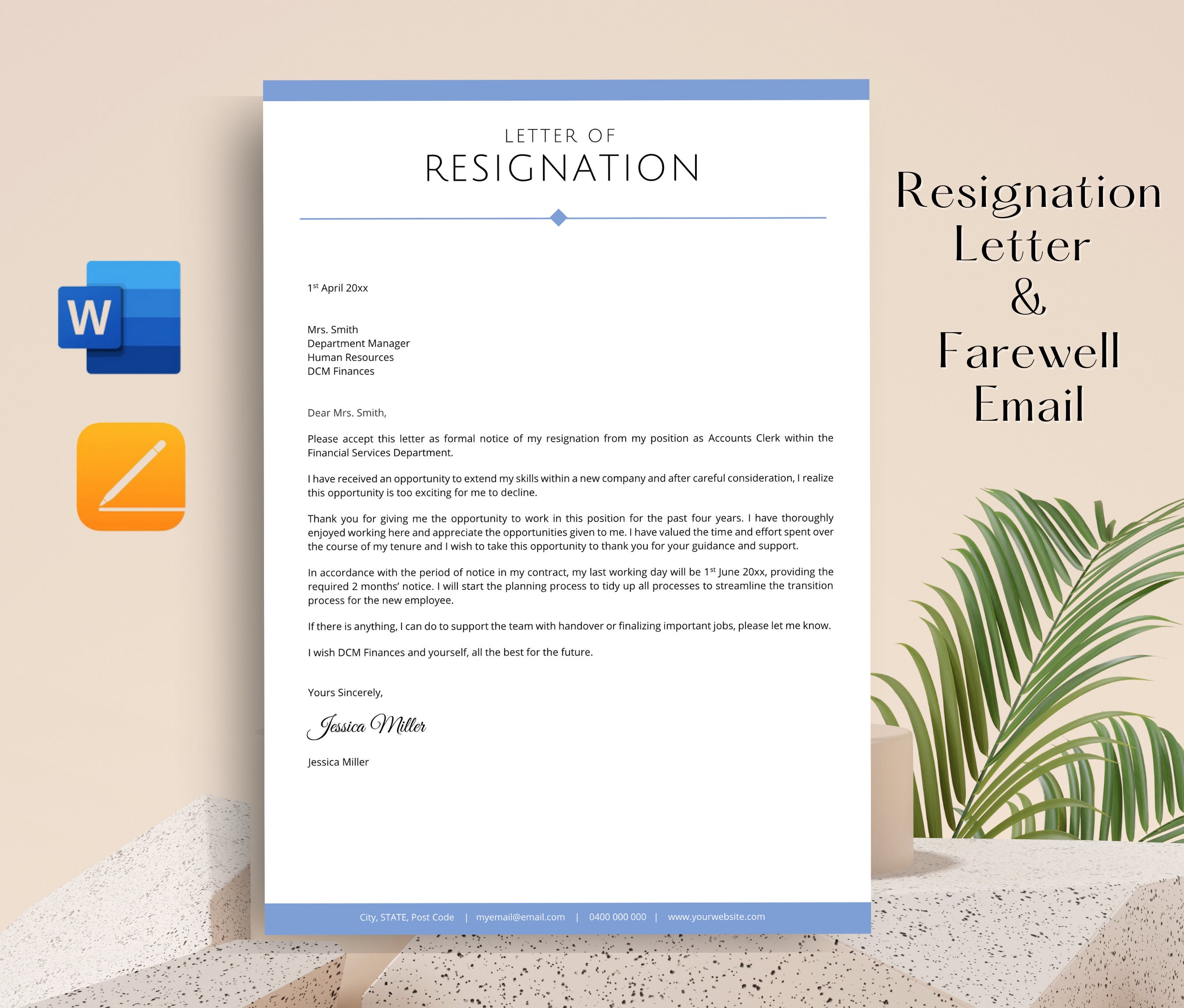 Letter of Resignation, Resignation Letter Template, Microsoft Word and ...