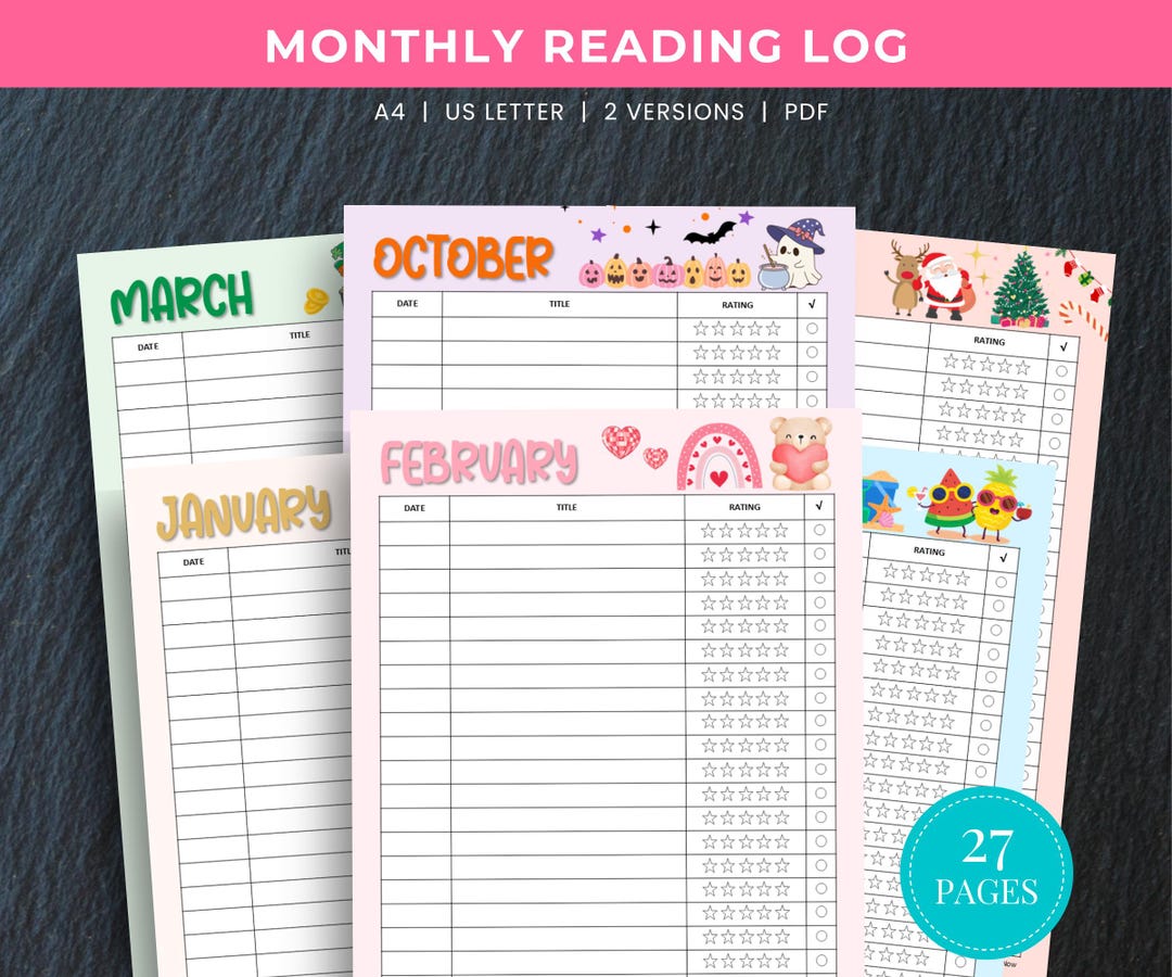 Reading Log Book, Reading Log Printable, Monthly Reading Log, Reading ...