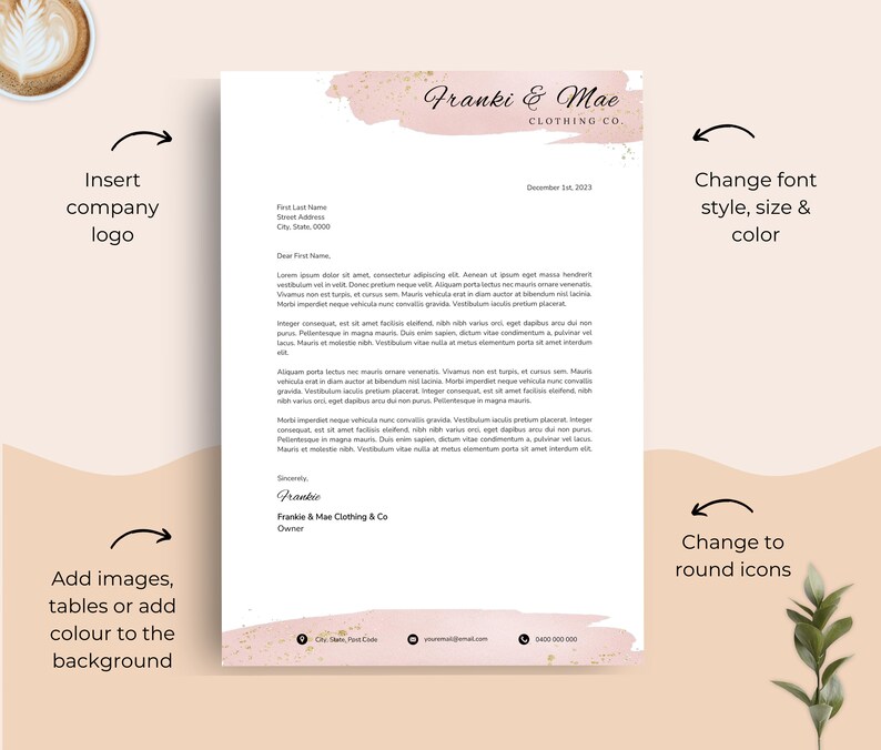 Letterhead Template for Word, Wedding Letterhead, Custom Letterhead ...