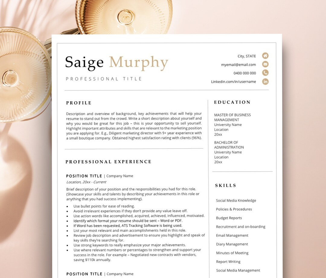 CV Template Modern Google Docs Resume, Two Column Resume Templte for ...