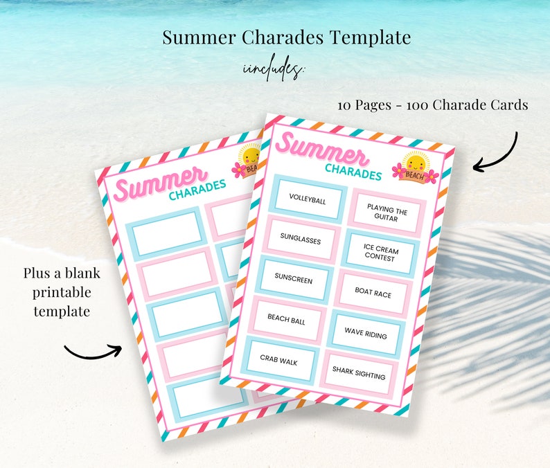 Summer Charades Game, Printable Party Games, Summer Party Games Summer ...
