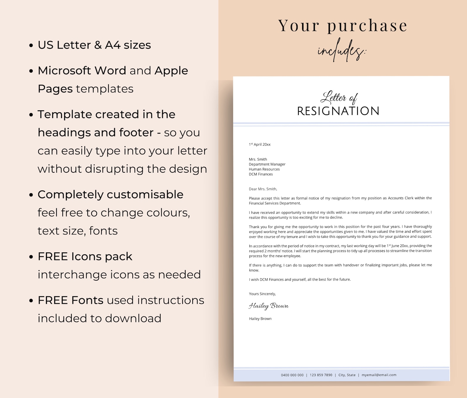 Professional Resignation Letter Template, Notice Letter, Letter of ...