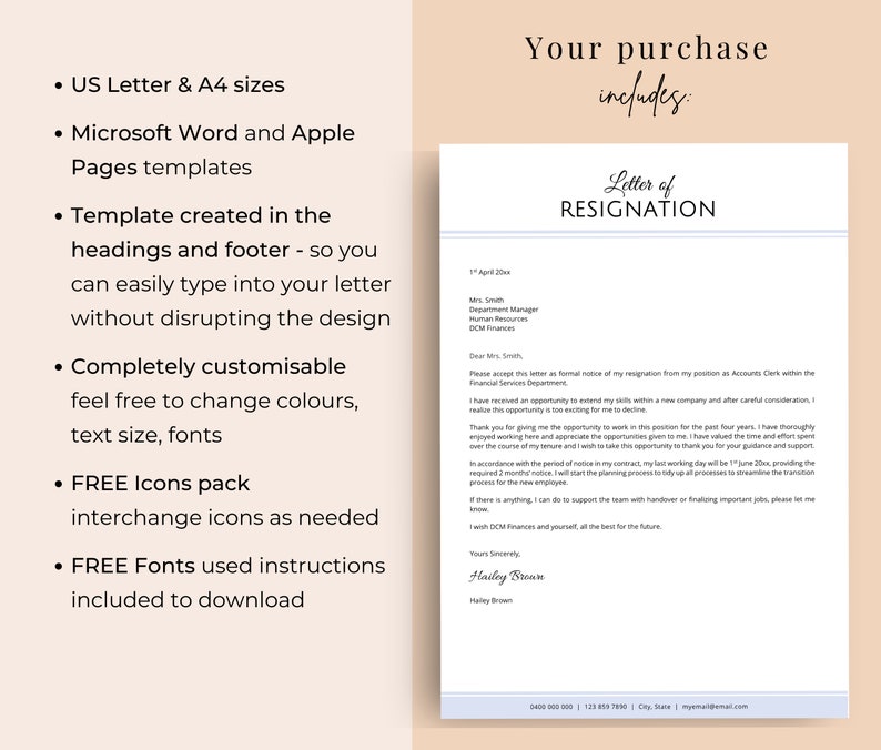 Professional Resignation Letter Template, Notice Letter, Letter of ...