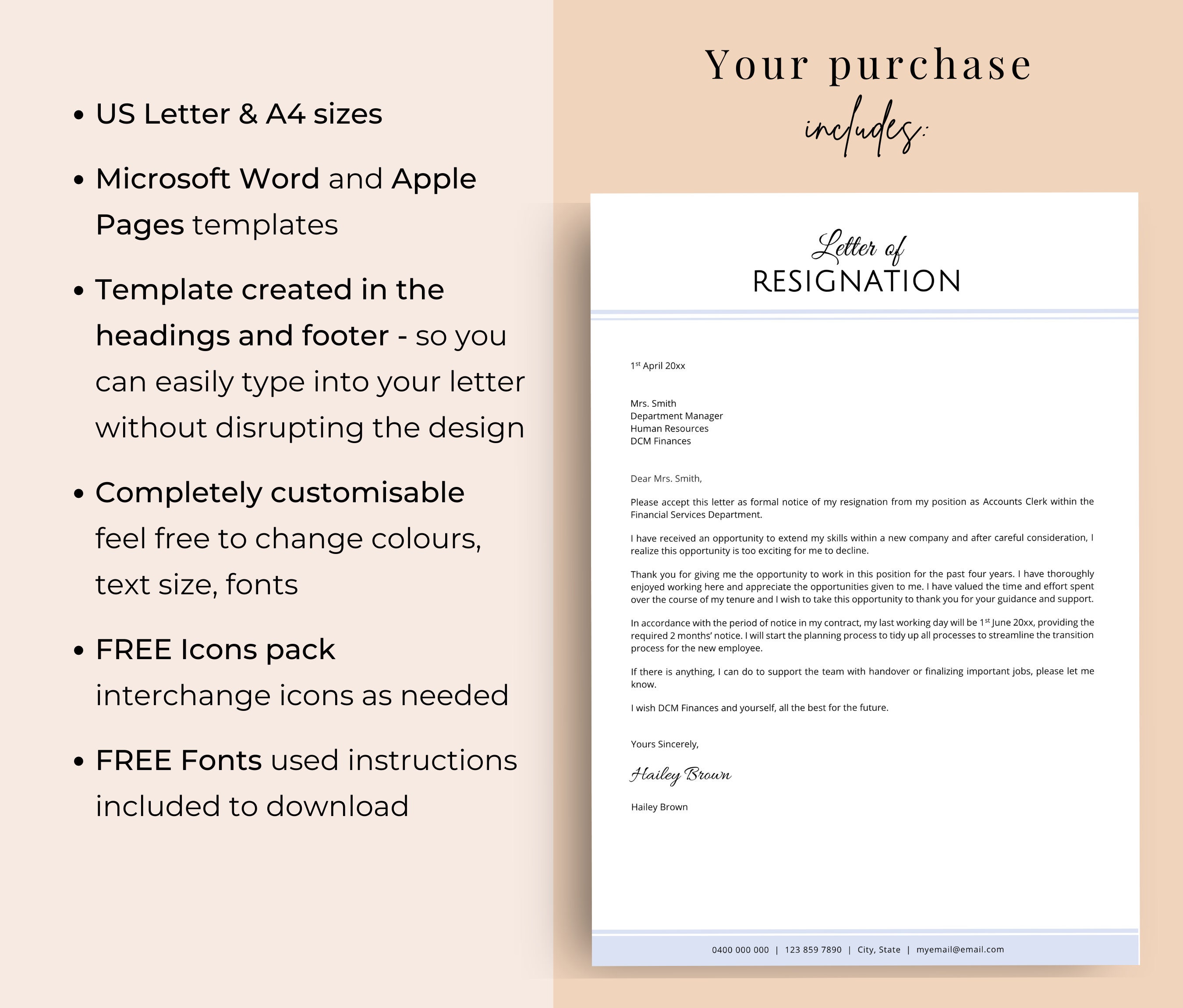 Professional Resignation Letter Template, Notice Letter, Letter of ...
