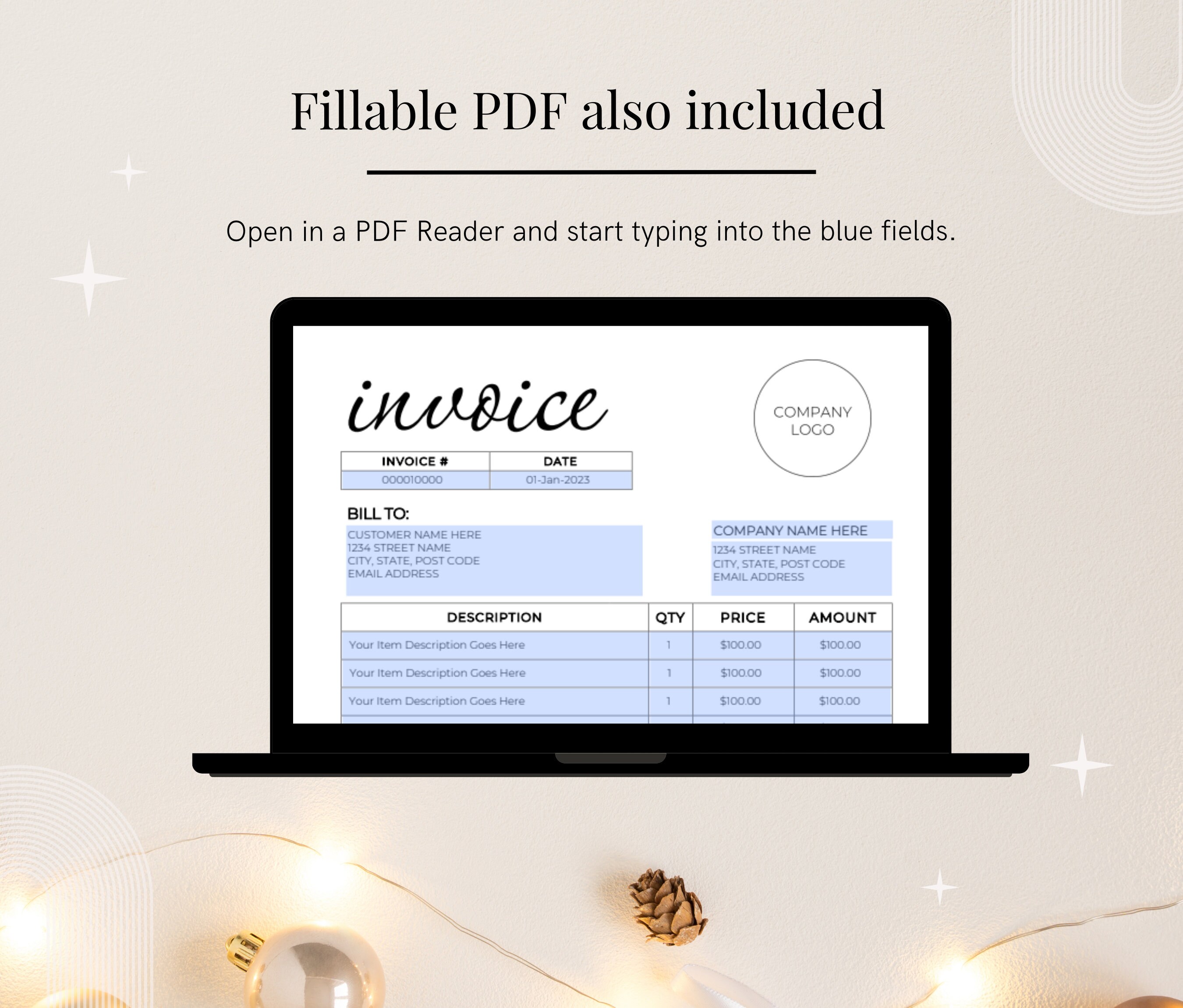Invoice Template PDF, Minimalist Invoice Template, Invoice Template for ...