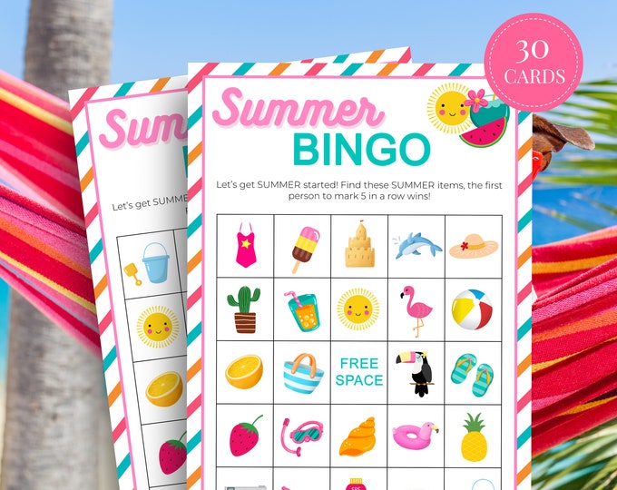 Summer Bingo Printable Summer Bingo Cards, Fun Summer Games Summer ...