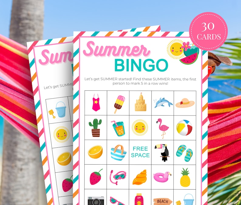 Summer Bingo Printable Summer Bingo Cards Fun Summer Games - Etsy