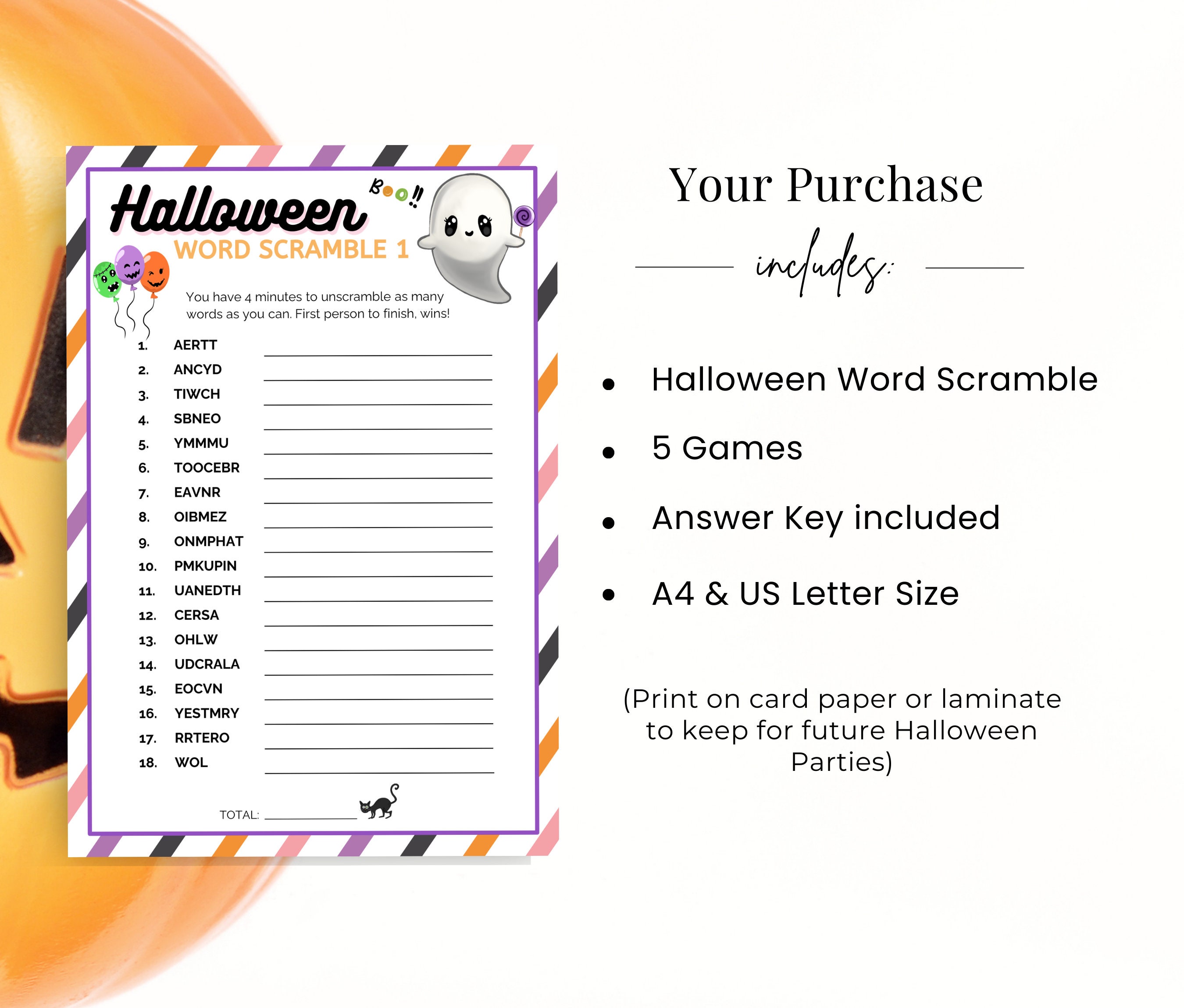 Halloween Word Scramble Game, Printable Halloween Game, Halloween Party ...