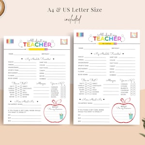 Teacher Favorites Printable, Back to School Teacher Survey, Teacher ...