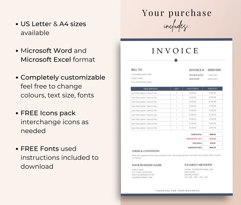 Invoice Template Word, Business Invoice Template, Printable Invoice ...