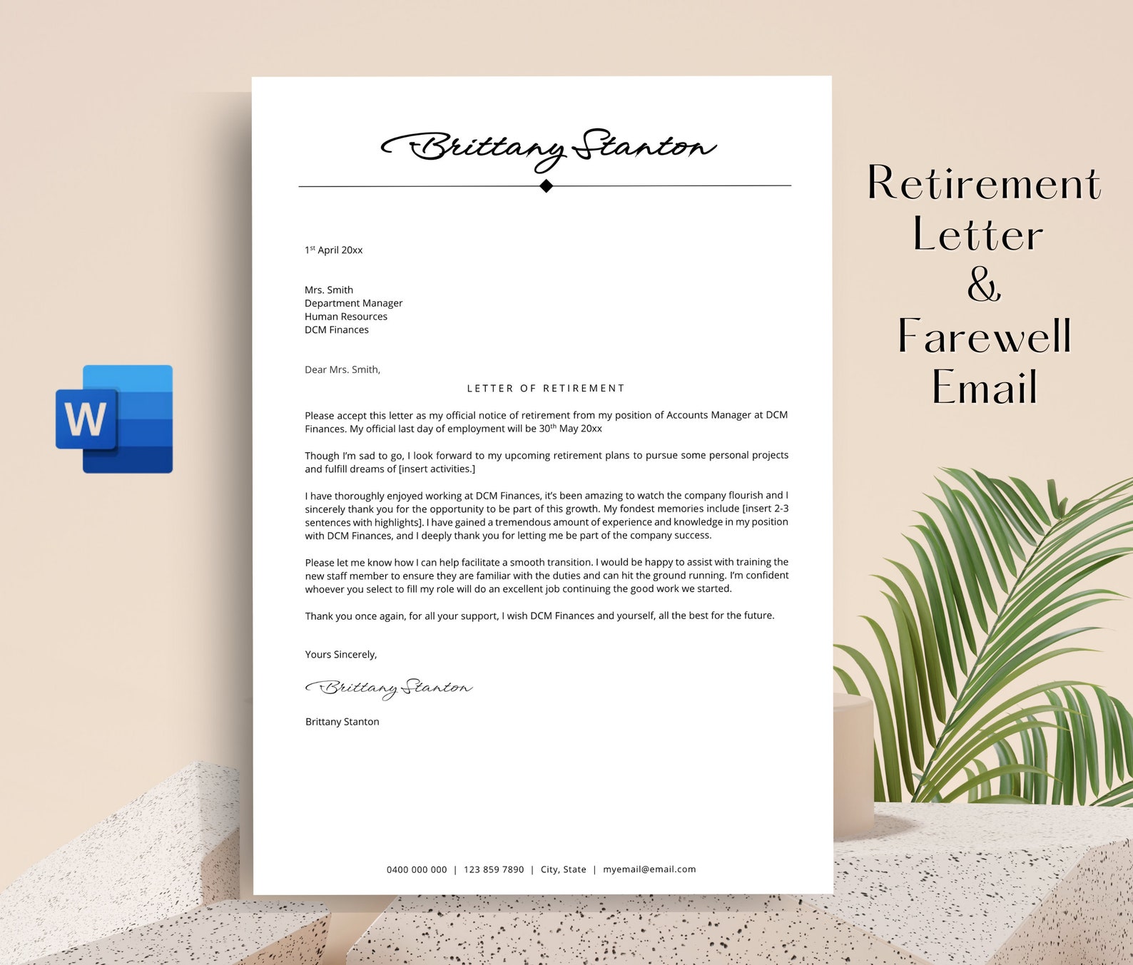 Letter of Retirement, Retirement Template MS Word Template, Sample ...
