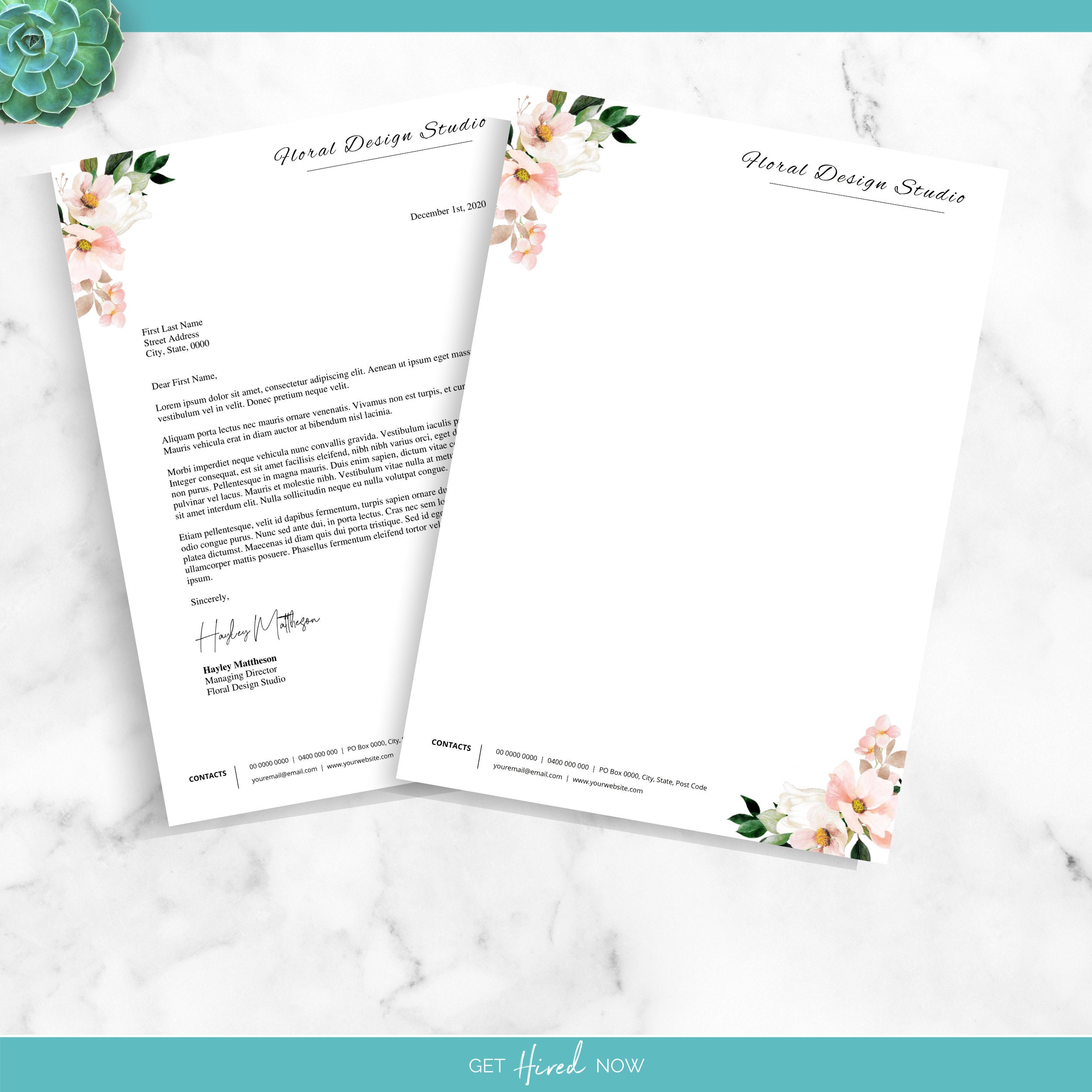 Floral Letterhead Template Personal Letterhead for Word | Etsy
