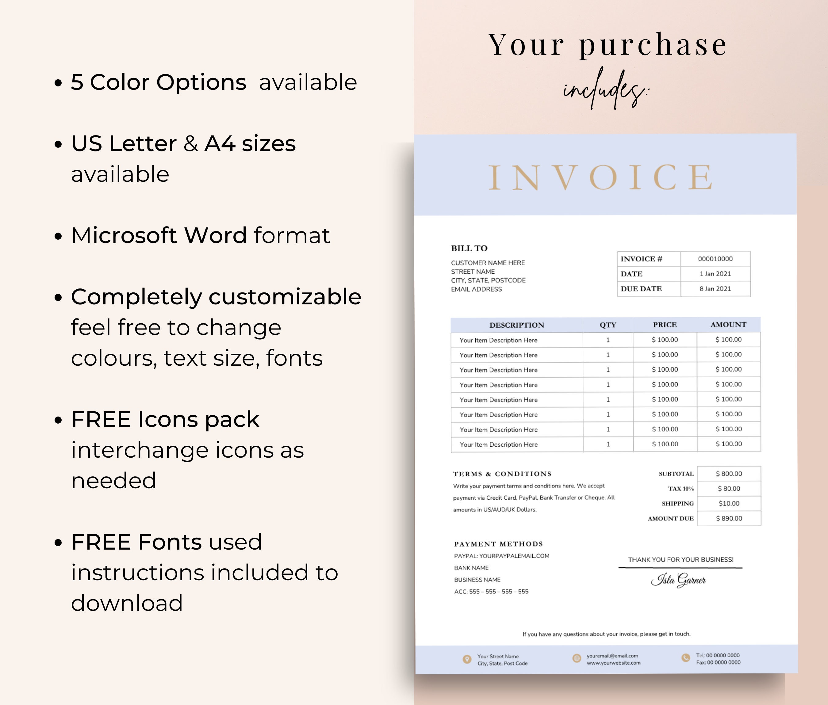 Embroidery Invoice, Printable Invoice Template Word, Freelance Invoice ...