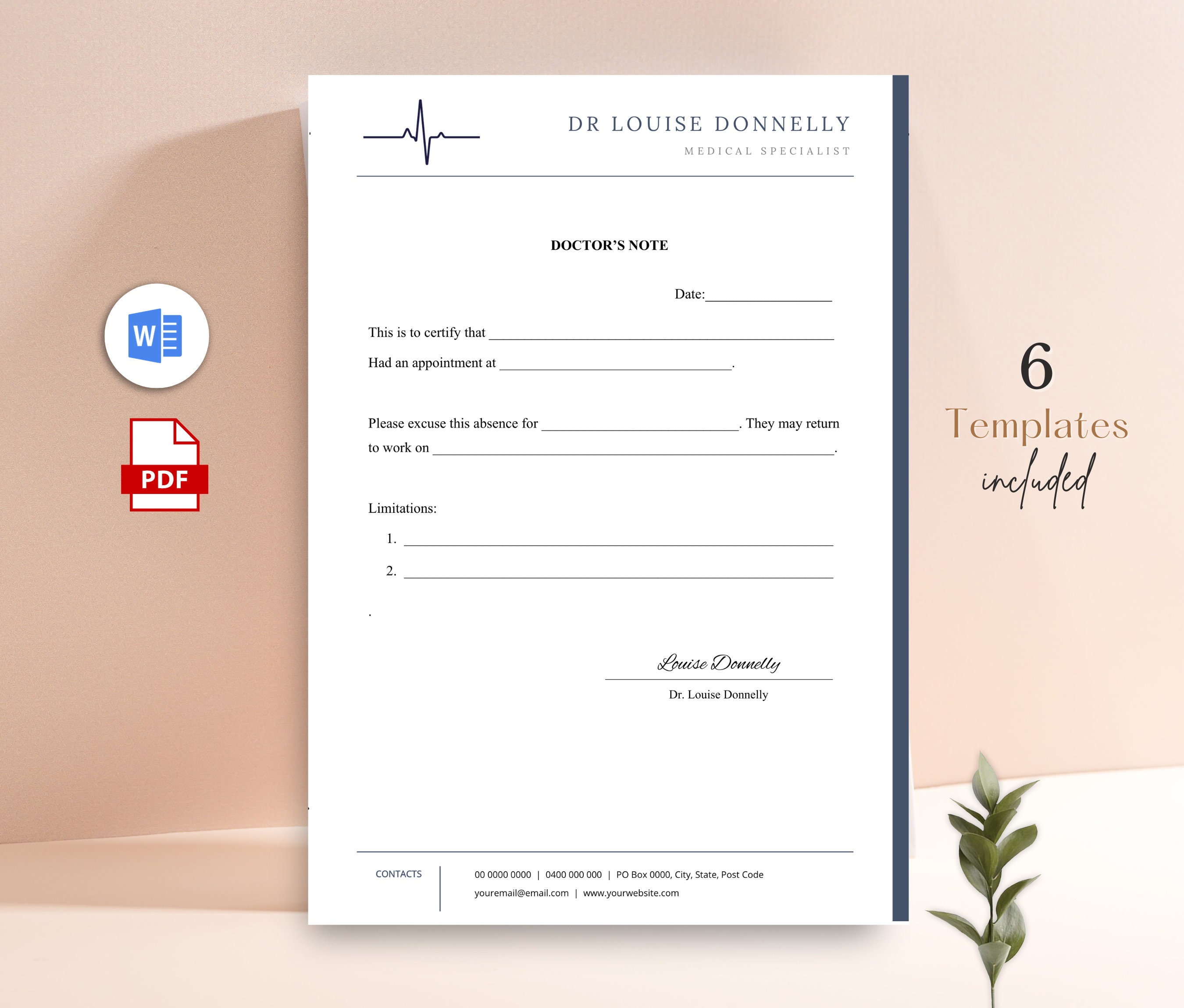 Doctors Excuse Template, Doctors Excuse for Work, Doctors Note, Medical ...