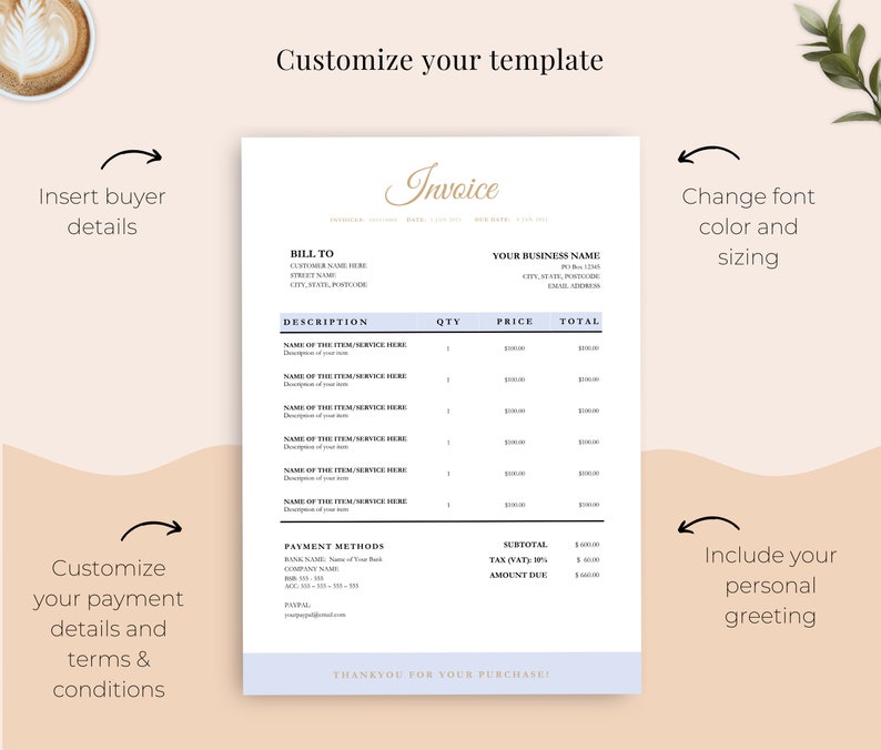 Digital Invoice Template Invoice Template for Small Business - Etsy
