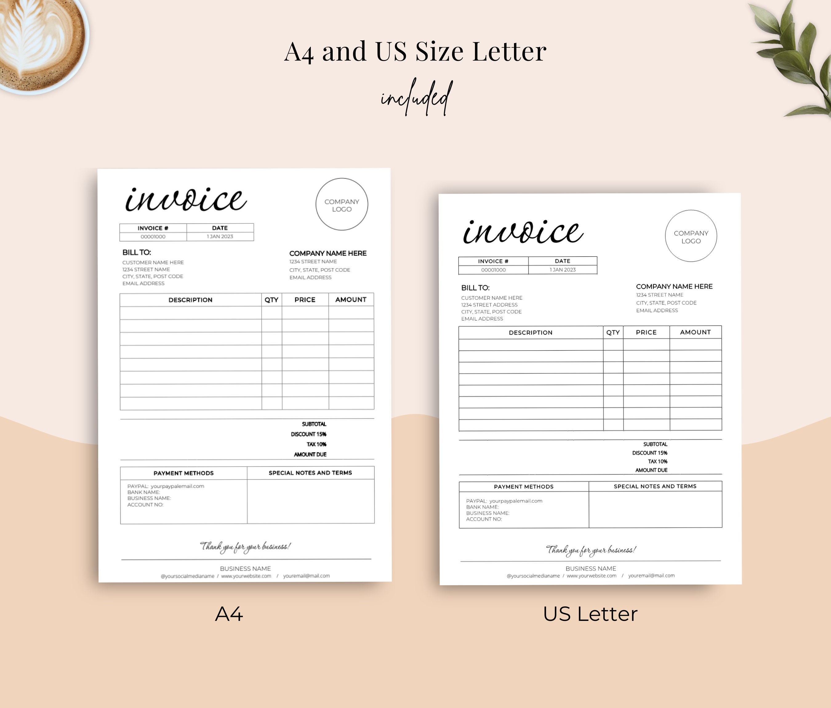 Invoice Template PDF, Minimalist Invoice Template, Invoice Template for ...