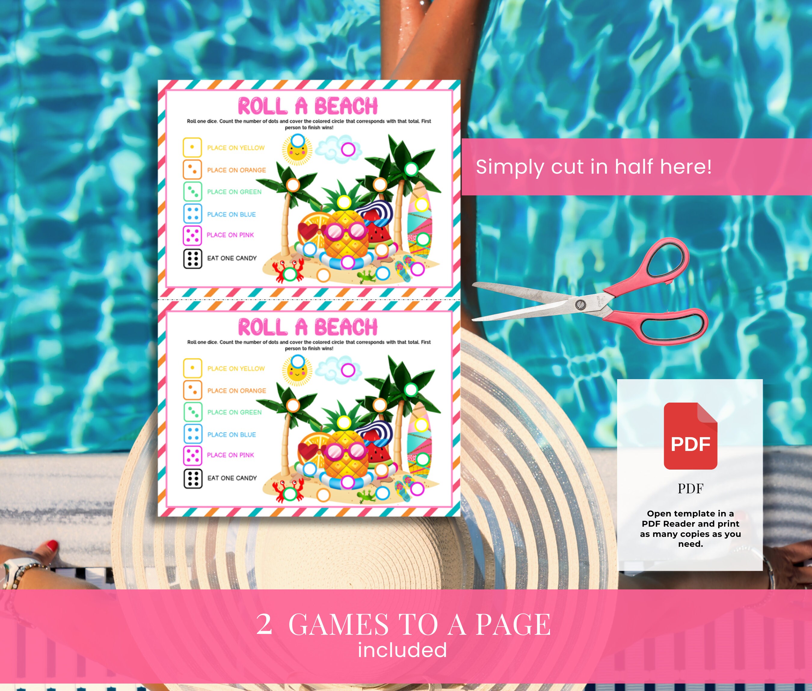 Roll A Beach Game, Printable Roll Dice Game, Dice Game for Kids and ...