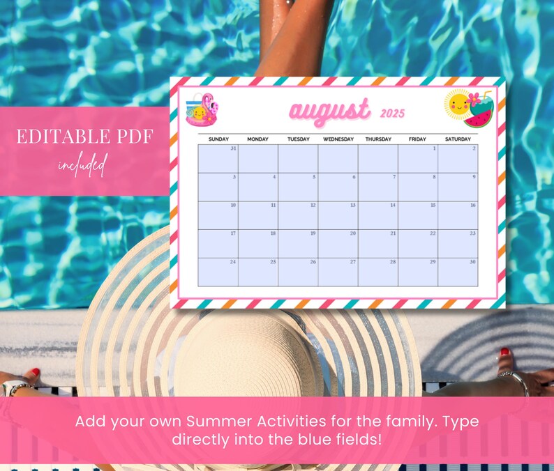 Editable August 2025 Calendar, Printable Classroom Calendar, Summer ...
