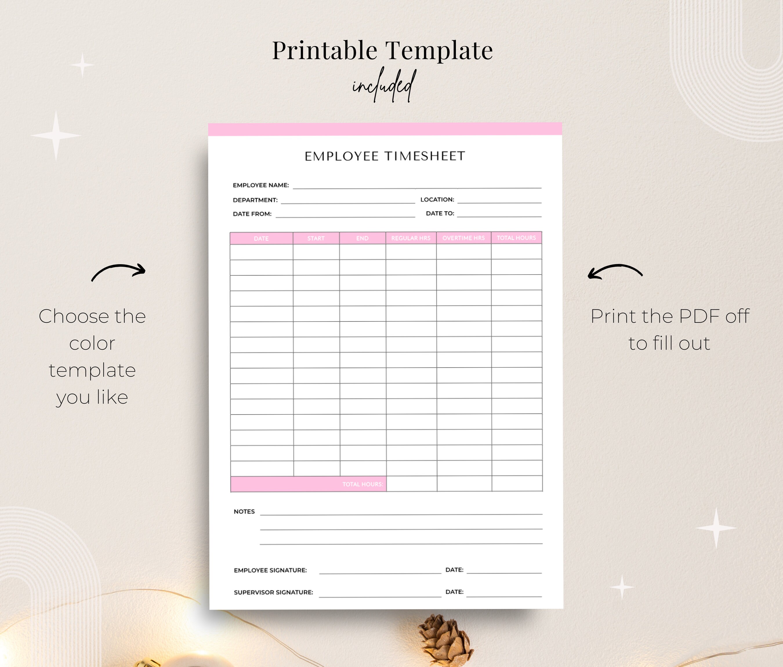 Timesheet Template, Employee Timesheet, Printable Work Schedule ...