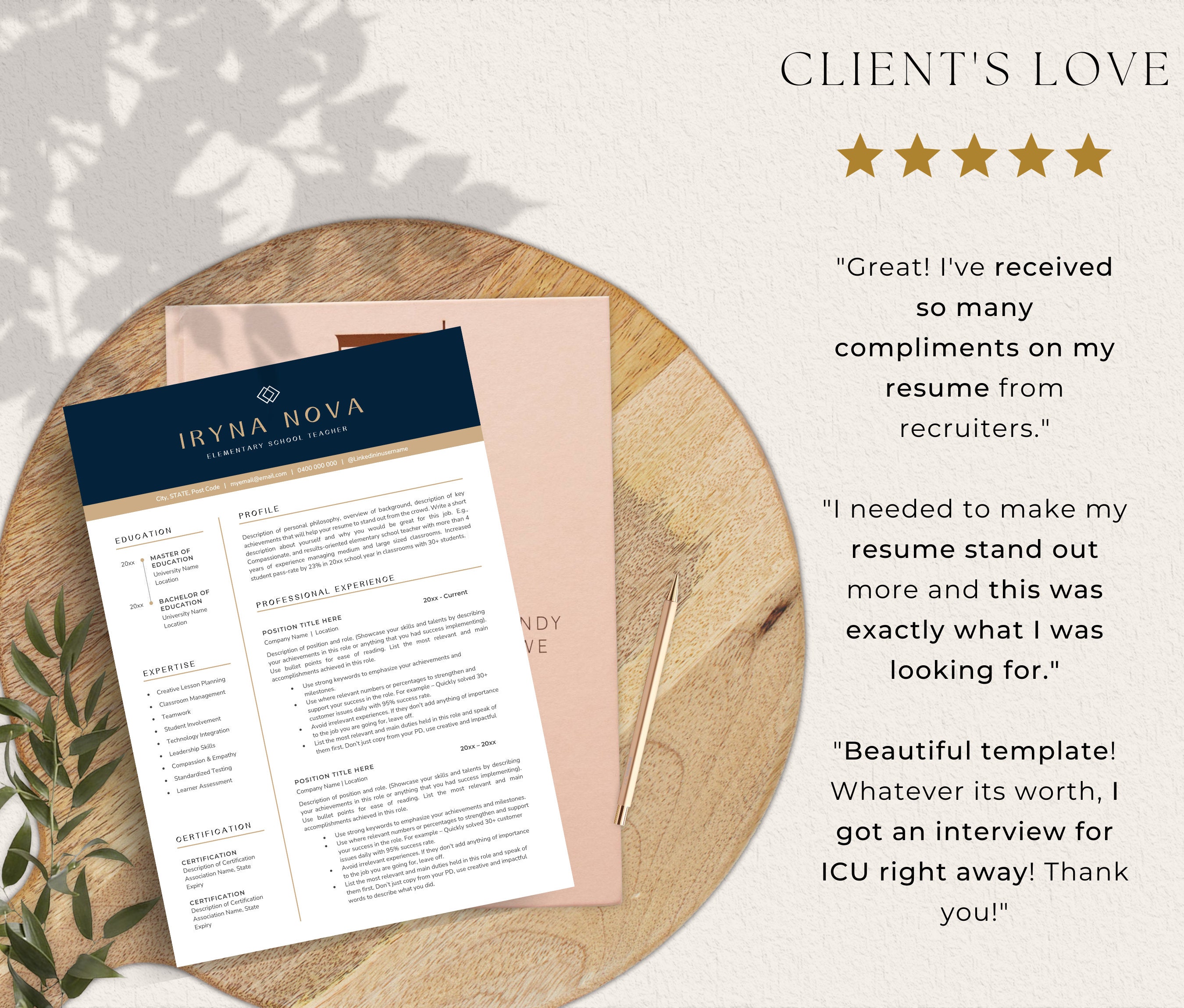Teaching Resume Template, Teacher Resume and Cover Letter 1 Page Resume ...