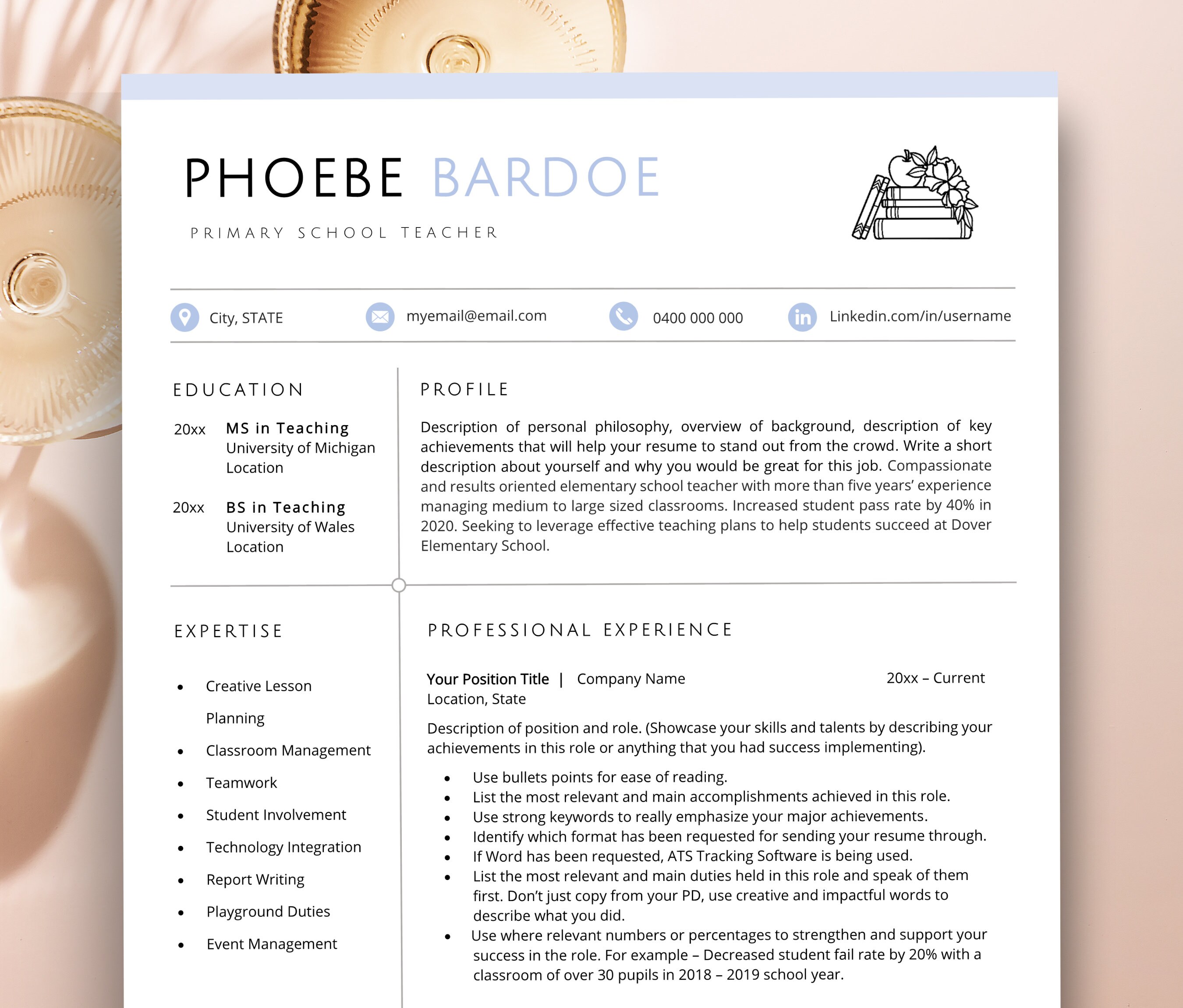 Elementary Teacher Resume Template, Teacher CV Template MS Word Resume ...