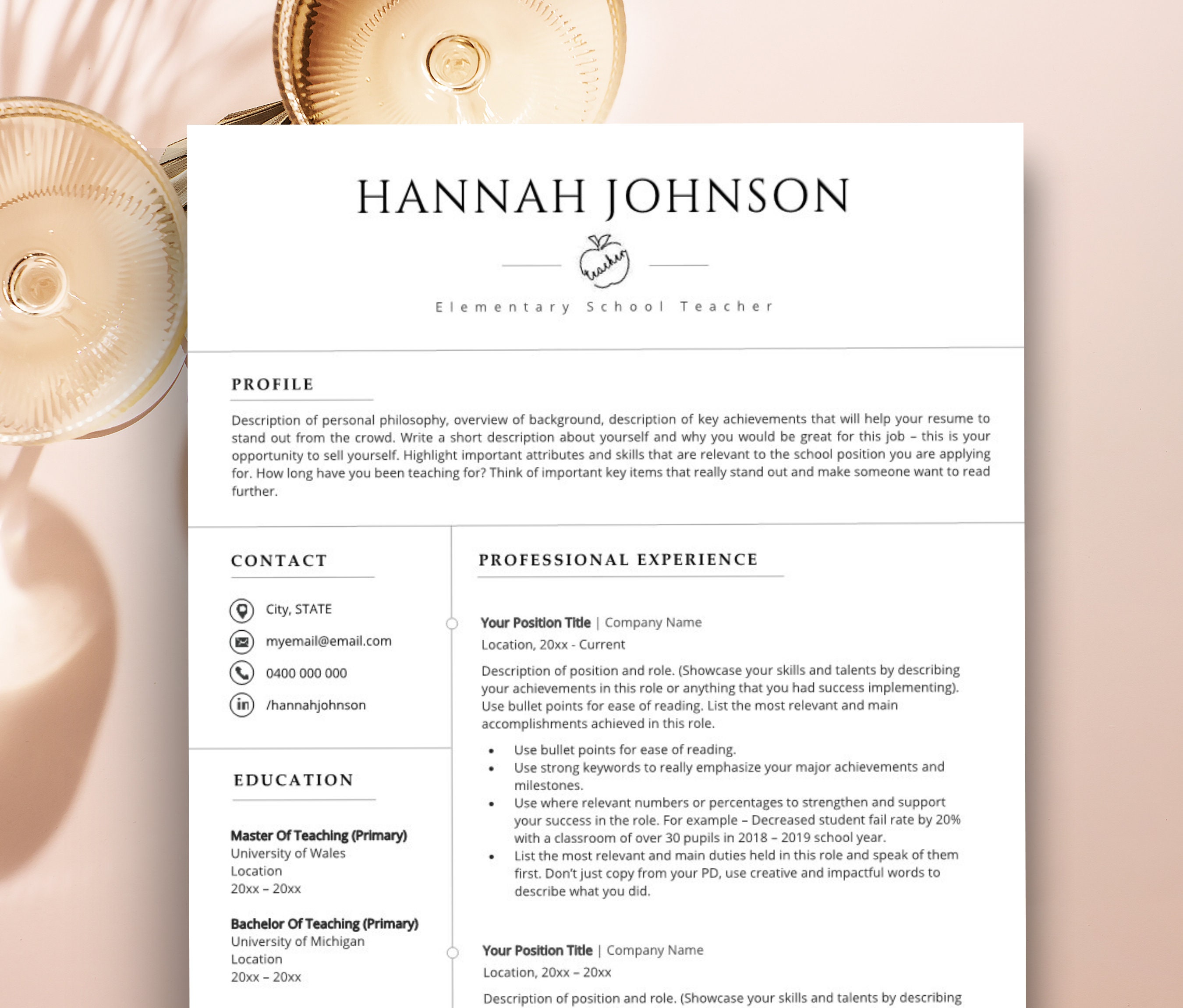 Teacher Resume Template Word & Pages CV Template Teacher - Etsy