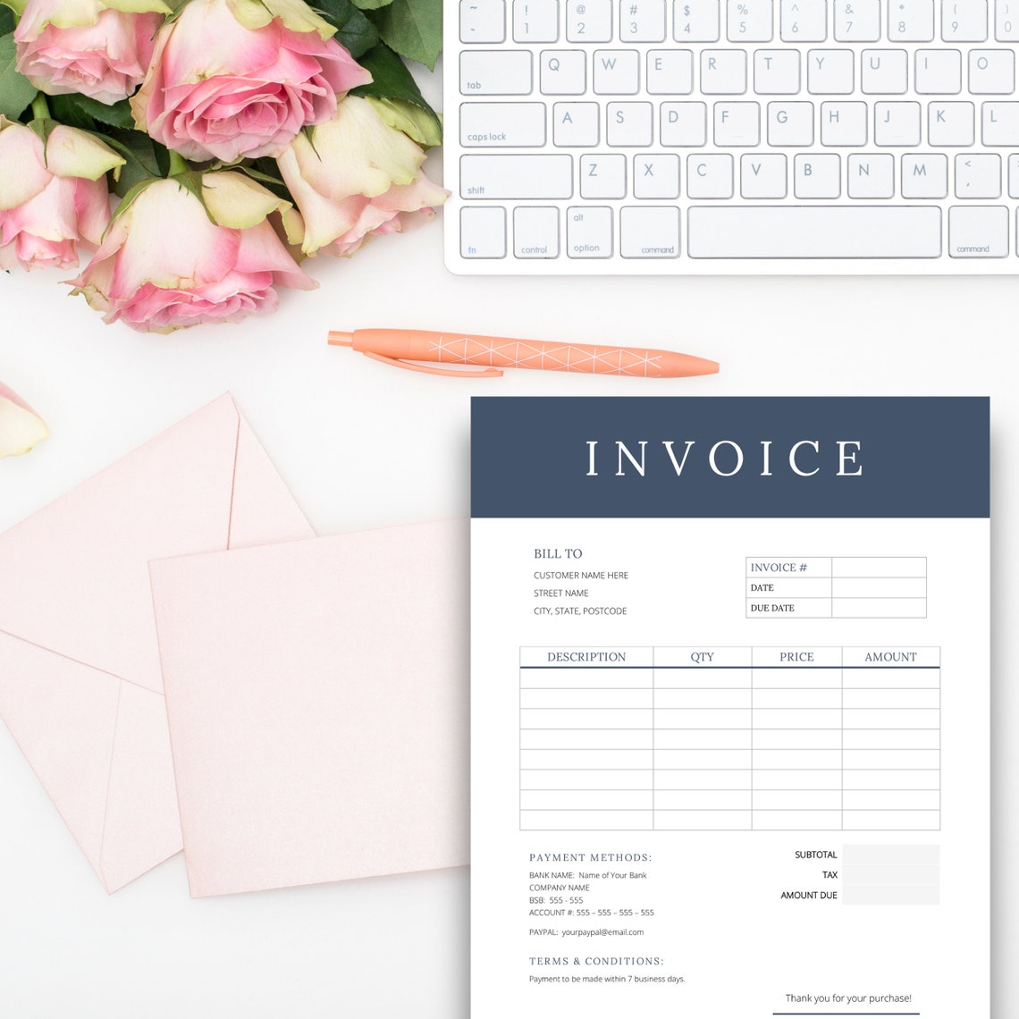 Invoice Template Word, Printable Invoice, Business Form, Editable ...