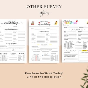 Teacher Favorites Printable, Back to School Teacher Survey, Teacher ...