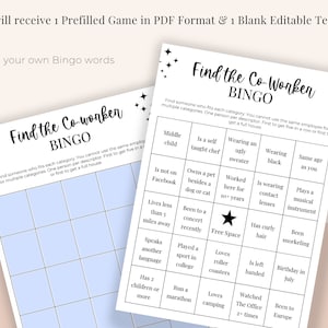 Employee Bingo, Find the Co-worker Bingo, Editable Bingo Card Template ...
