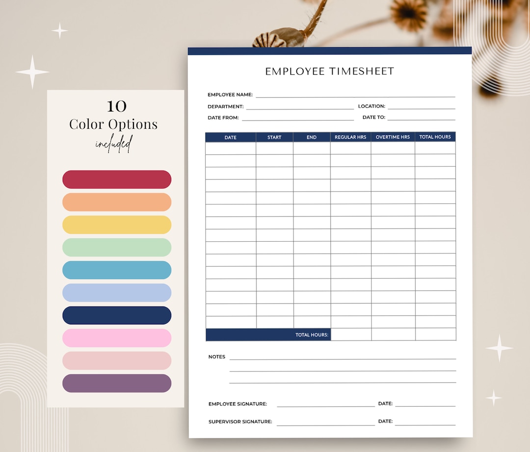 Timesheet Template, Employee Timesheet, Printable Work Schedule ...
