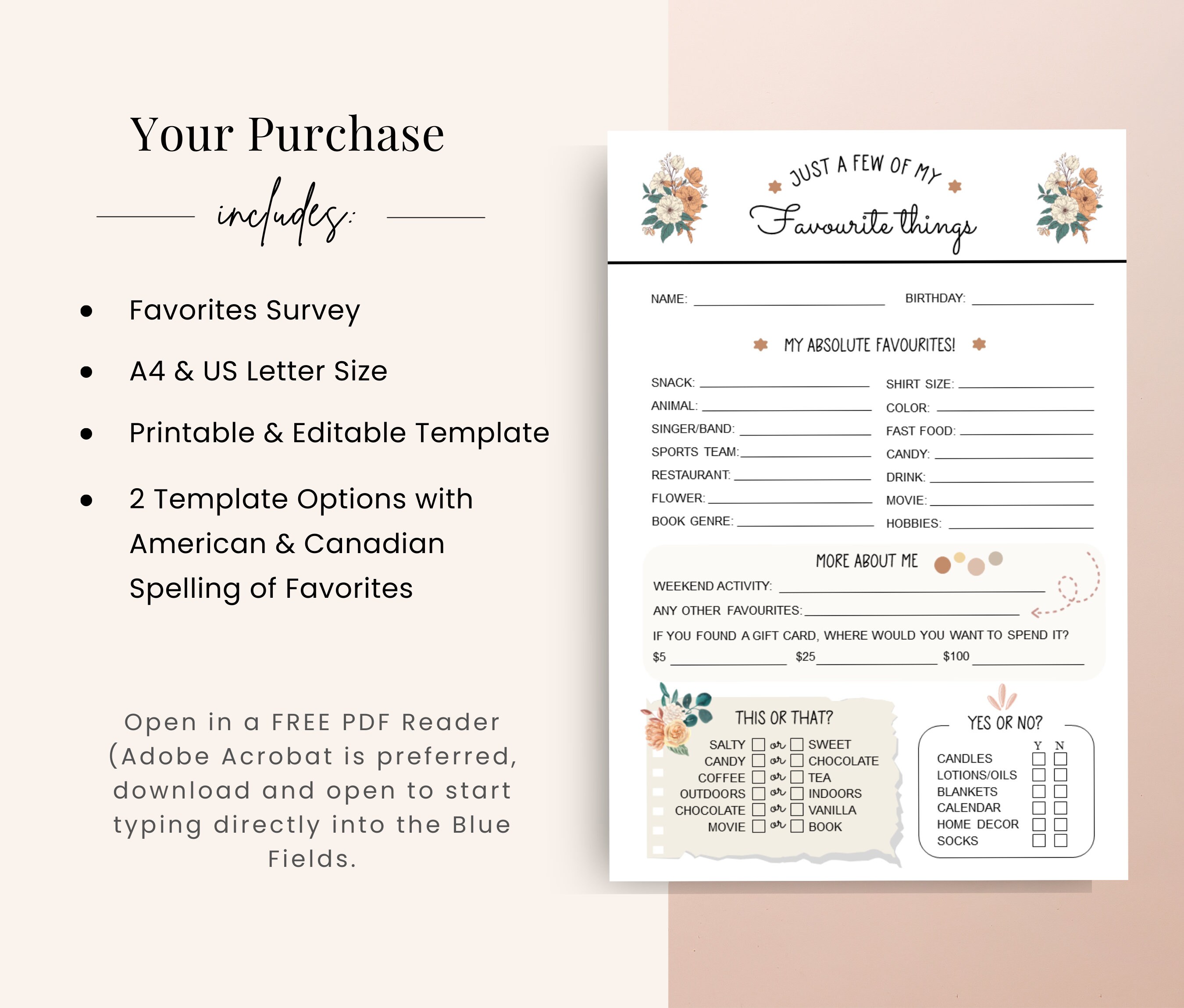 Get to Know Me Template, Favorite Things List, All About Me Template ...