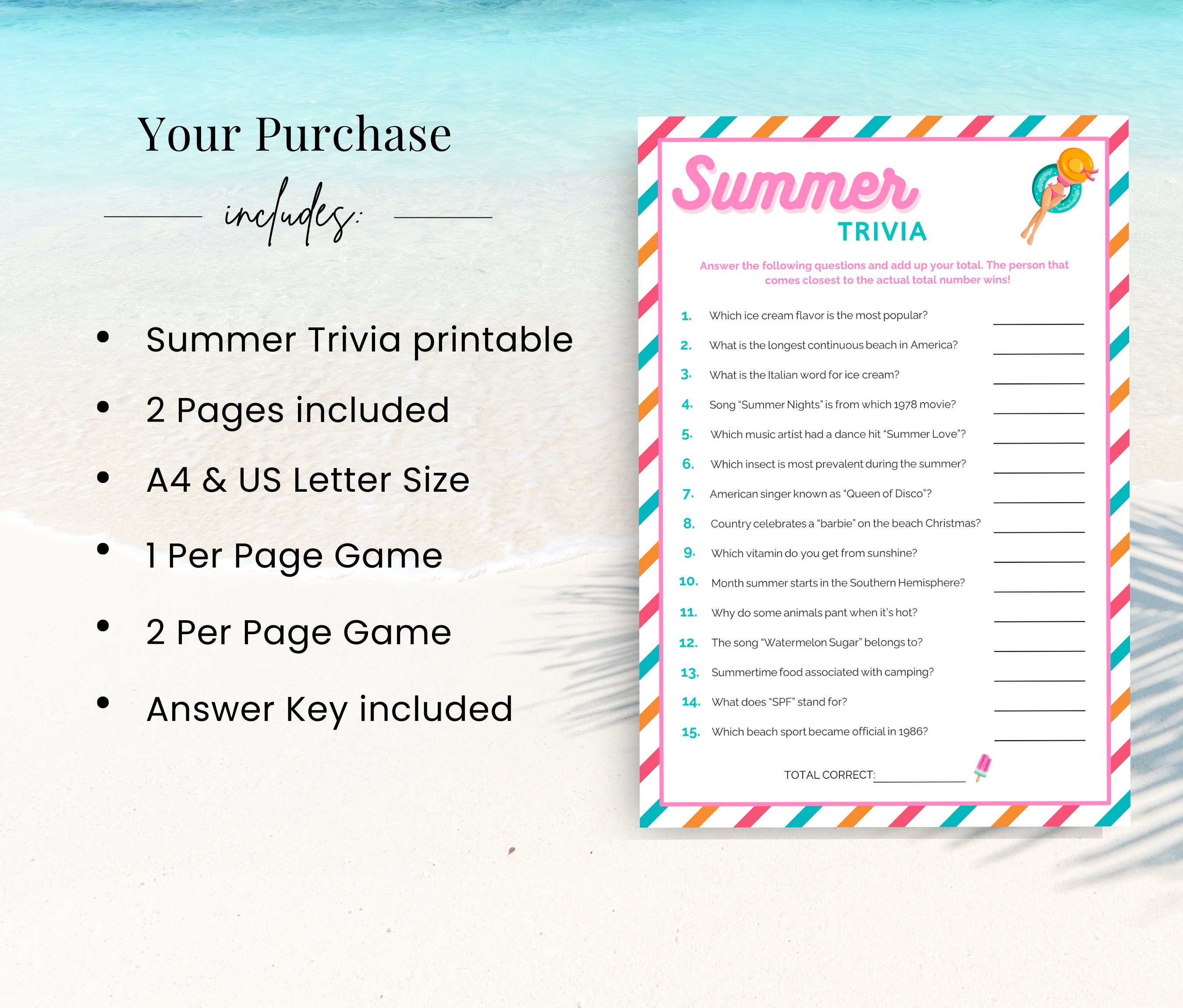 Summer Trivia Game Summertime Games, Summer Party Games, Pool Party ...