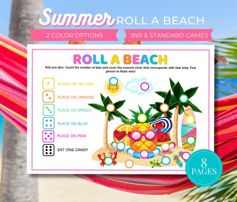 Summer Roll A Beach Game, Printable Roll Dice Game, Dice Game for Kids ...