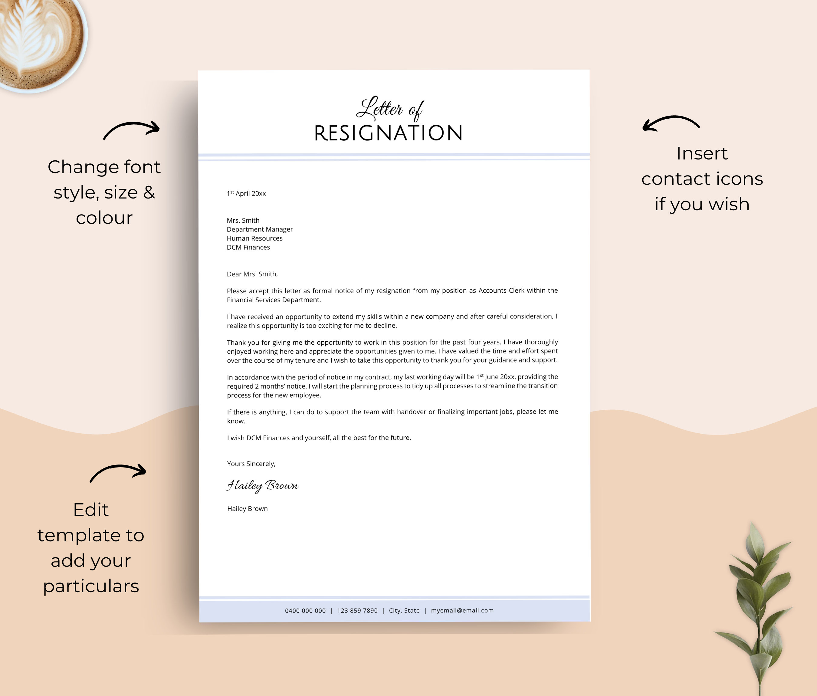 Professional Resignation Letter Template, Notice Letter, Letter of ...
