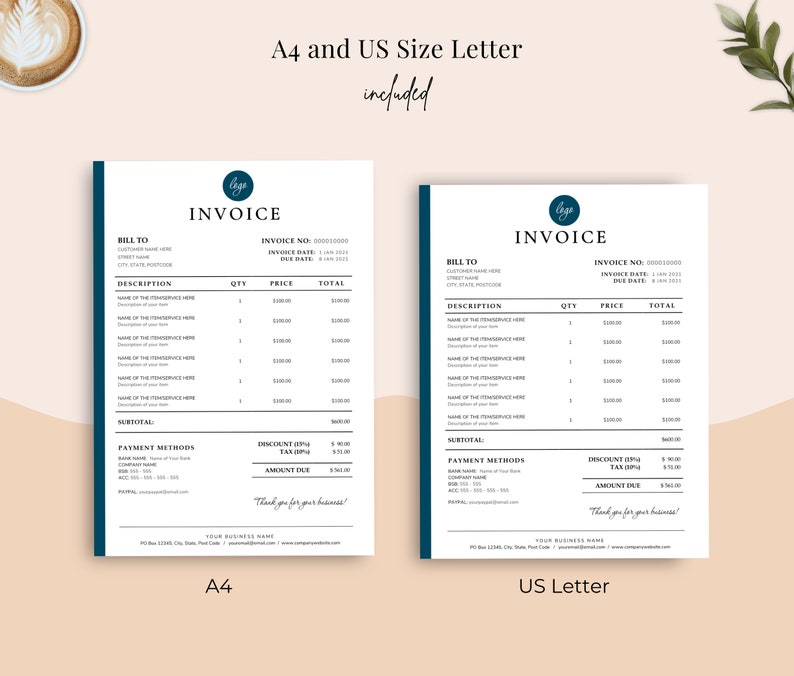 Minimalist Invoice Template, Small Business Invoice Template, Interior ...