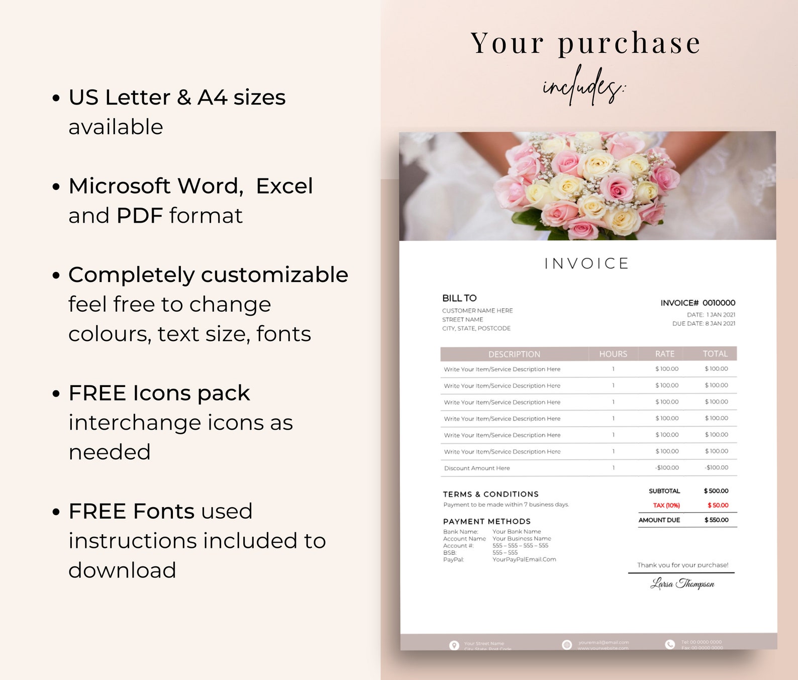 Photography Invoice Template, Invoice PDF Template, Wedding Invoice ...